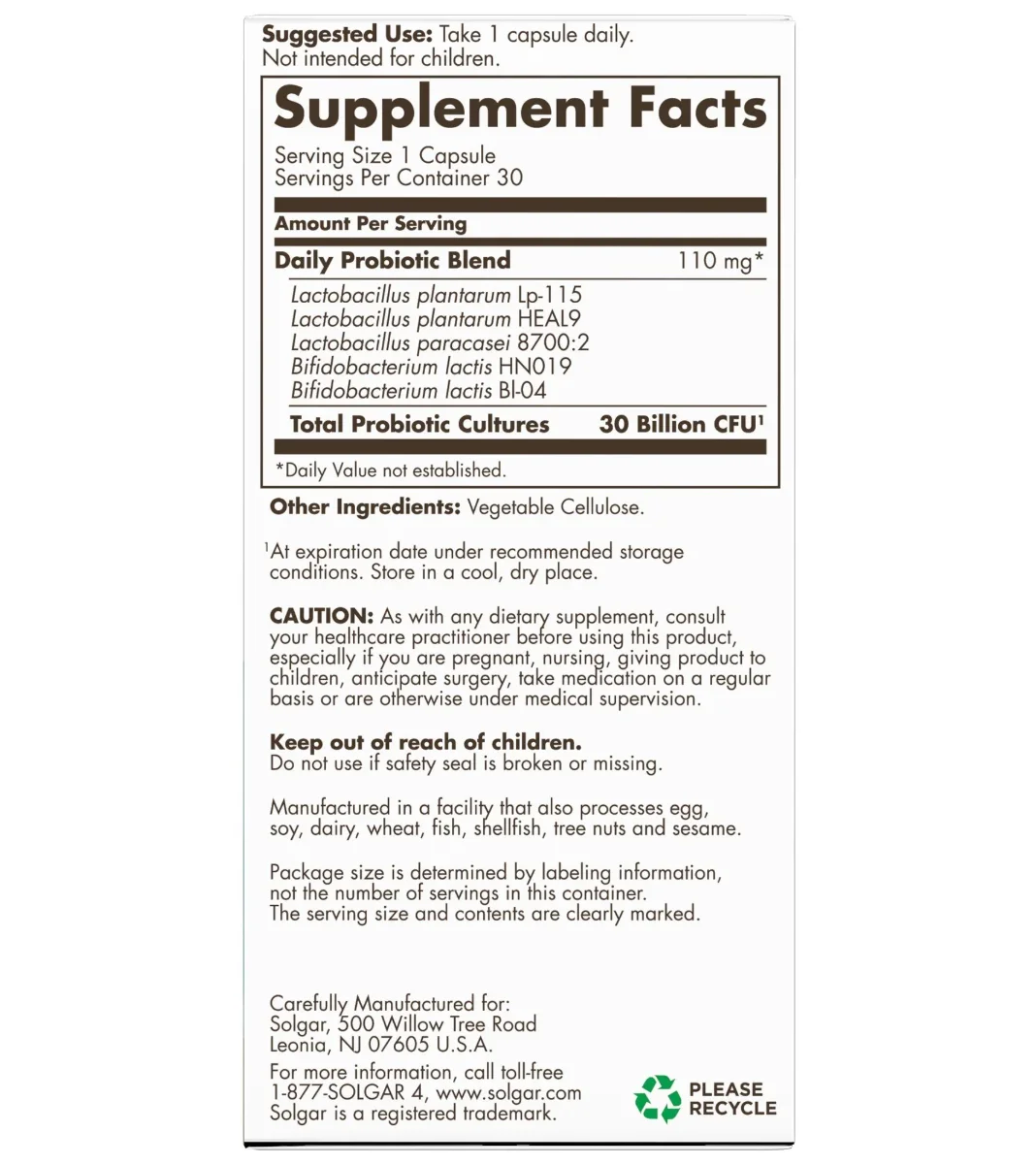 Solgar Advanced Daily Support Probiotic 30B 30 Capsule | Organic Basic Food