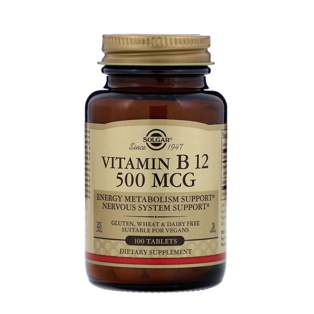 Solgar Vitamin B12 500 mcg 100 Tablets - Organic Basic Food