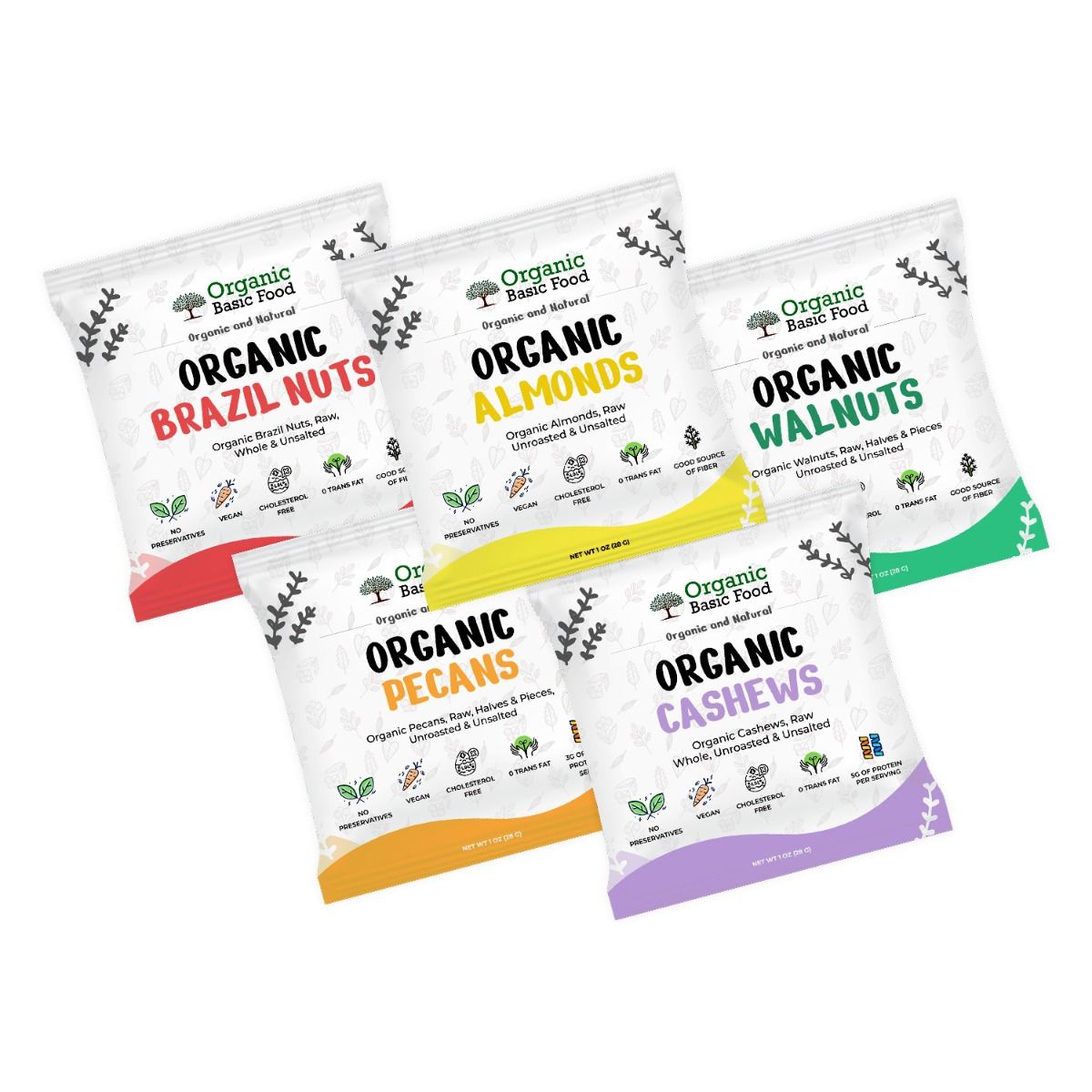 Organic Nuts Variety Pack -1oz x 5 - Organic Basic Food