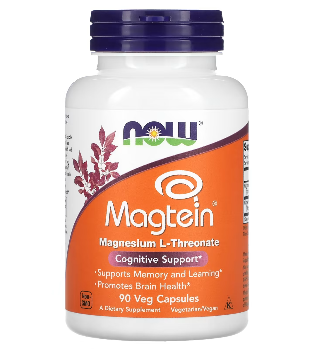 NOW FOOD MAGTEIN Magnesium L-Threonate 90 Veg Capsules - Organic Basic Food