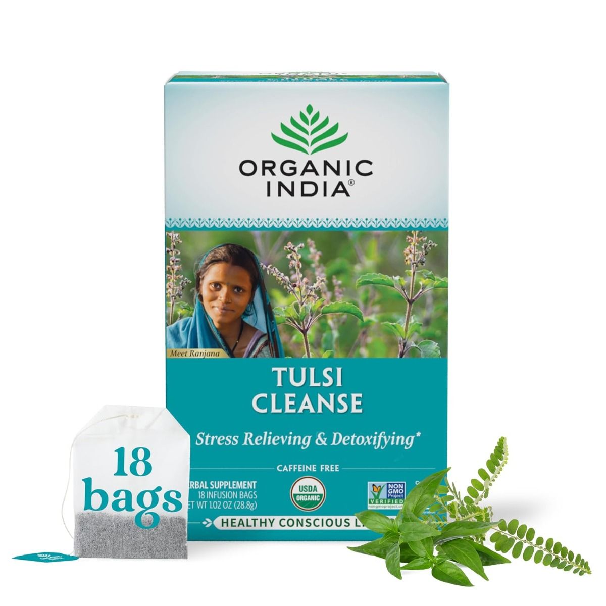 Organic India Tulsi Cleanse Herbal Tea - 18 tea bags - Organic Basic Food