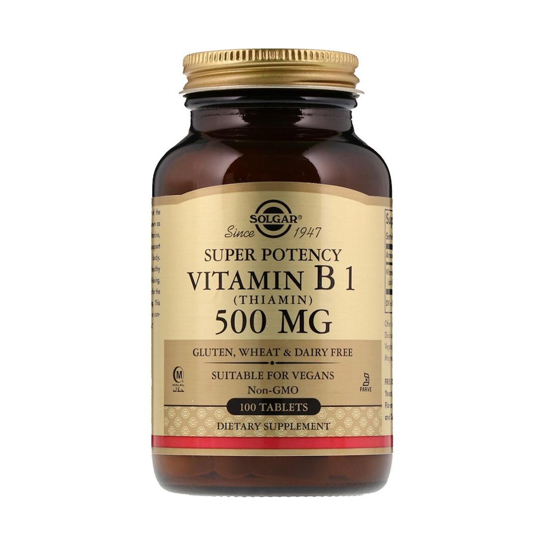Solgar Vitamin B1 (Thiamin) 500 mg 100 Tablets - Organic Basic Food